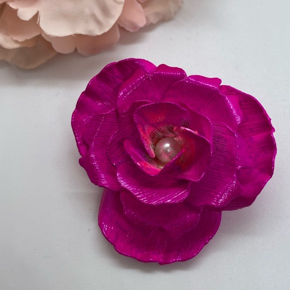 Jewelry | Vintage Pink Flower With Pearl Barbie Inspired Brooch | Poshmark